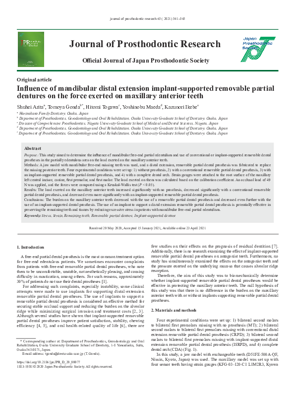 (PDF) Influence of mandibular distal extension implant-supported ...