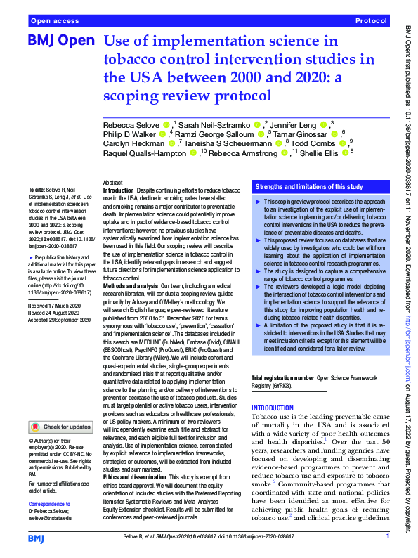 (PDF) Use of implementation science in tobacco control intervention ...