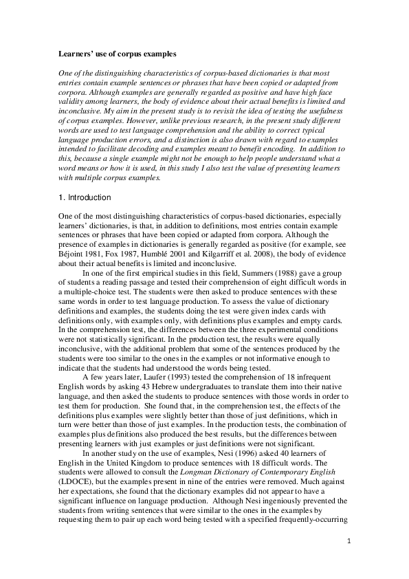 (PDF) Learners' Use of Corpus Examples | Ana Frankenberg-Garcia ...