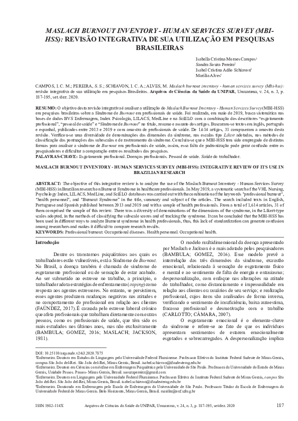 (PDF) Maslach Burnout Inventory - Human Services Survey (Mbi-HSS ...