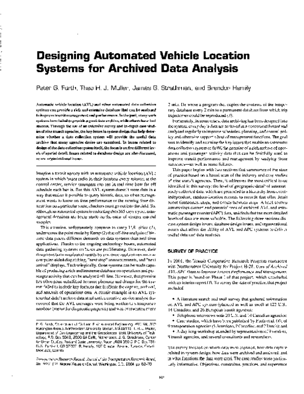 (PDF) Designing Automated Vehicle Location Systems for Archived Data Analysis