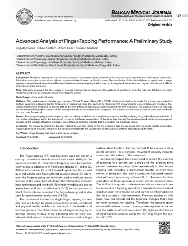 (PDF) Advanced analysis of finger-tapping performance: A preliminary study