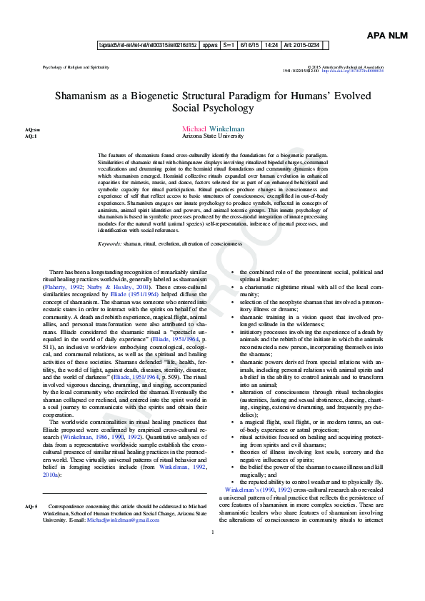 (PDF) Shamanism as a biogenetic structural paradigm for humans’ evolved ...