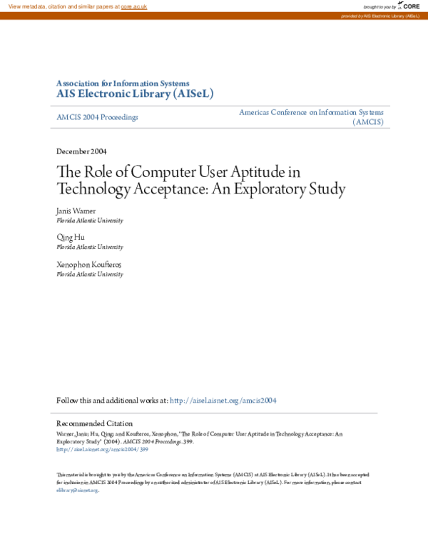 (PDF) The Role of Computer User Aptitude in Technology Acceptance: An Exploratory Study ...