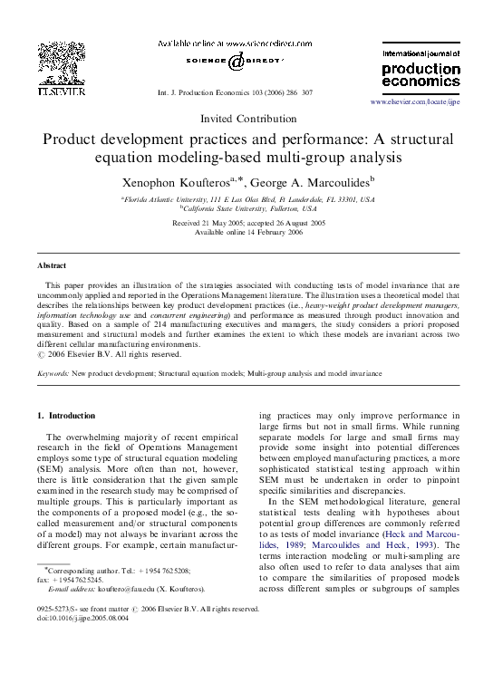 Pdf Product Development Practices And Performance A Structural Equation Modeling Based Multi