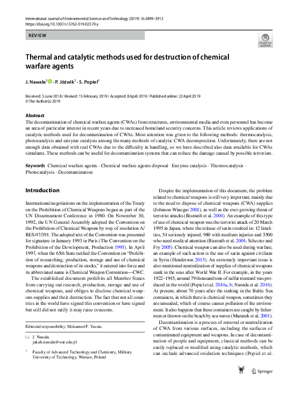 (PDF) Thermal and catalytic methods used for destruction of chemical ...