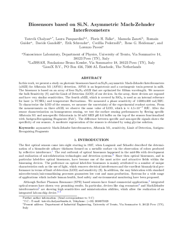 (PDF) Biosensors based on Si3N4asymmetric Mach-Zehnder interferometers