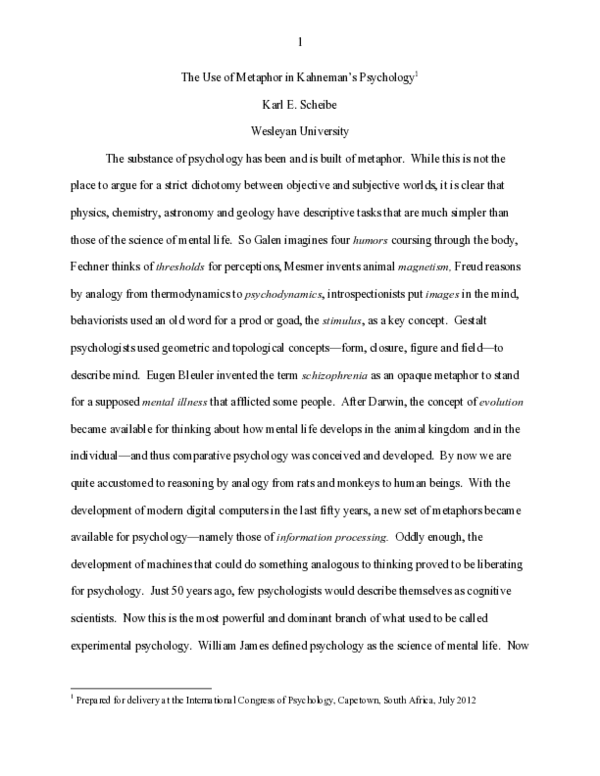 (PDF) The Use of Dramatic Metaphor in Kahneman’s Psychology