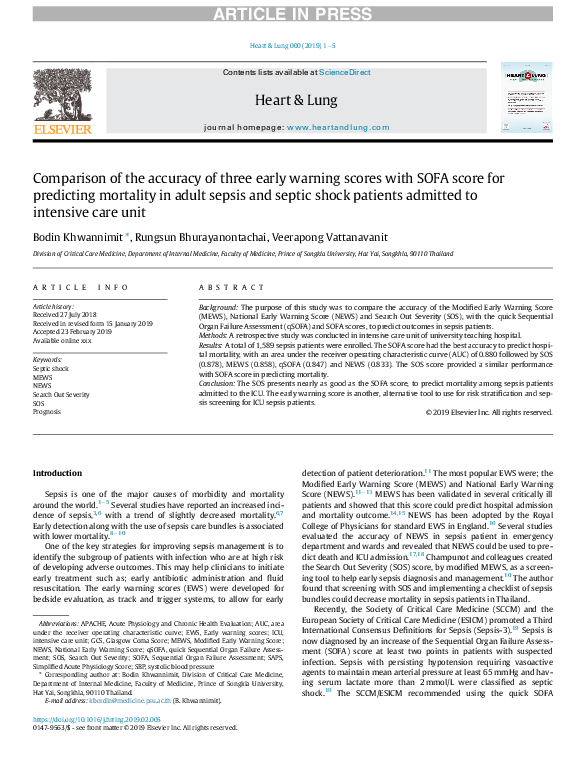 Pdf Comparison Of The Accuracy Of Three Early Warning Scores With