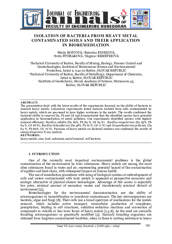 (PDF) Isolation of Bacteria from Heavy Metal Contaminated Soils and Their Application in ...