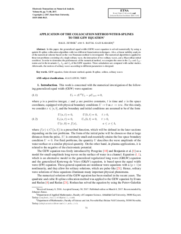 (PDF) Application of the Collocation Method with B-Splines to the Gew ...