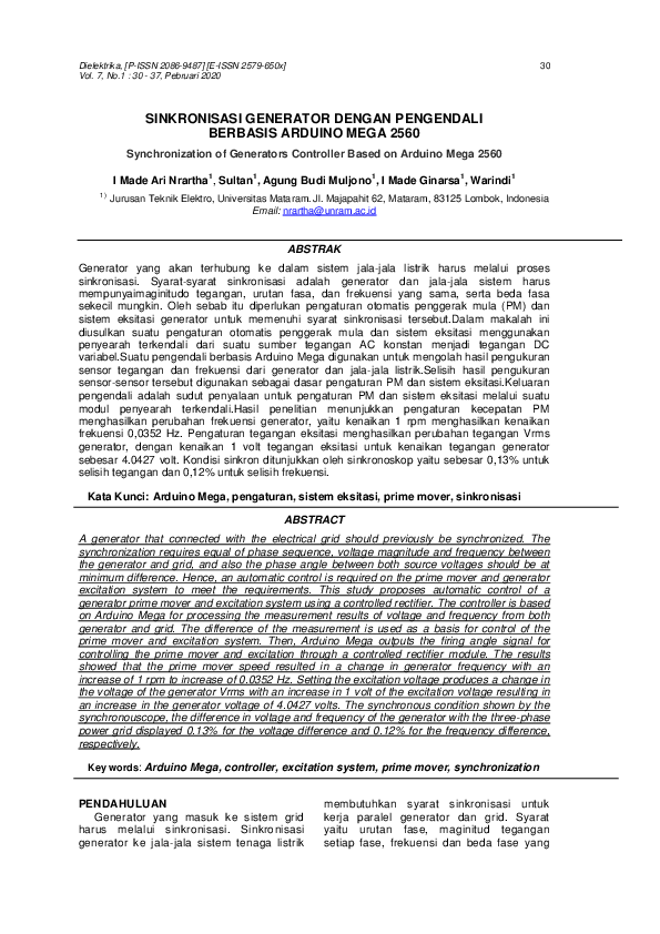 (PDF) Sinkronisasi Generator Dengan Pengendali Berbasis Arduino Mega 2560