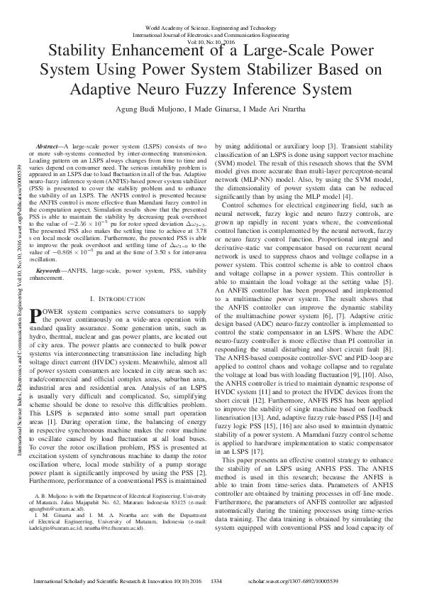 (PDF) Stability Enhancement Of A Large-Scale Power System Using Power System Stabilizer Based On ...