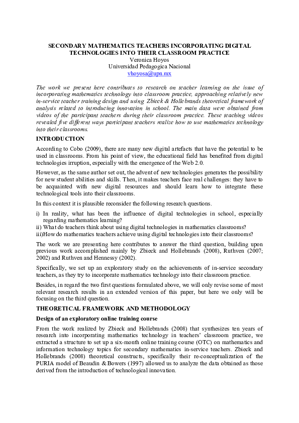 (PDF) SECONDARY MATHEMATICS TEACHERS INCORPORATING DIGITAL TECHNOLOGIES ...