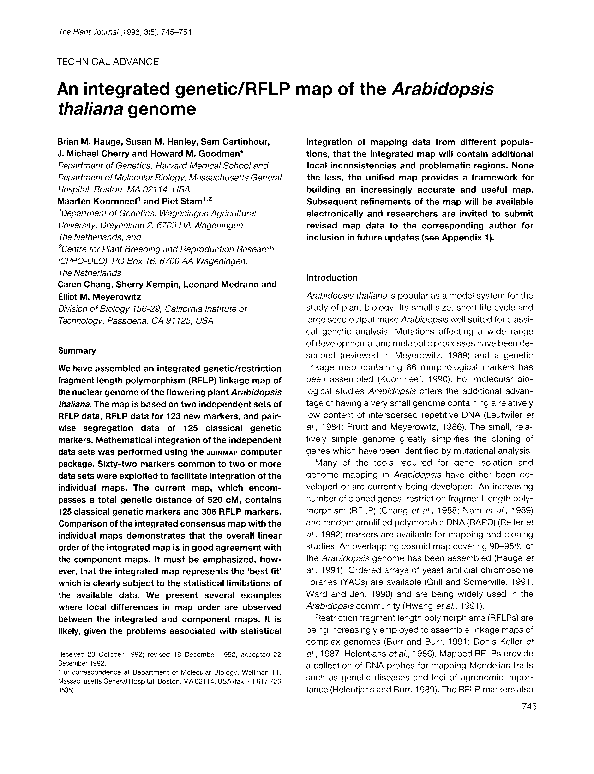 (PDF) An integrated genetic/RFLP map of theArabidopsis thalianagenome