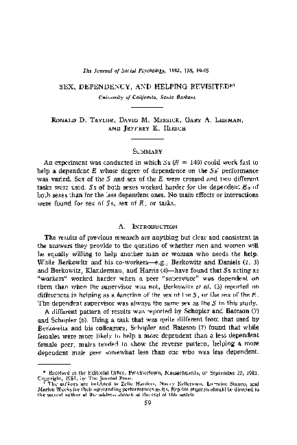 Pdf Sex Dependency And Helping Revisited