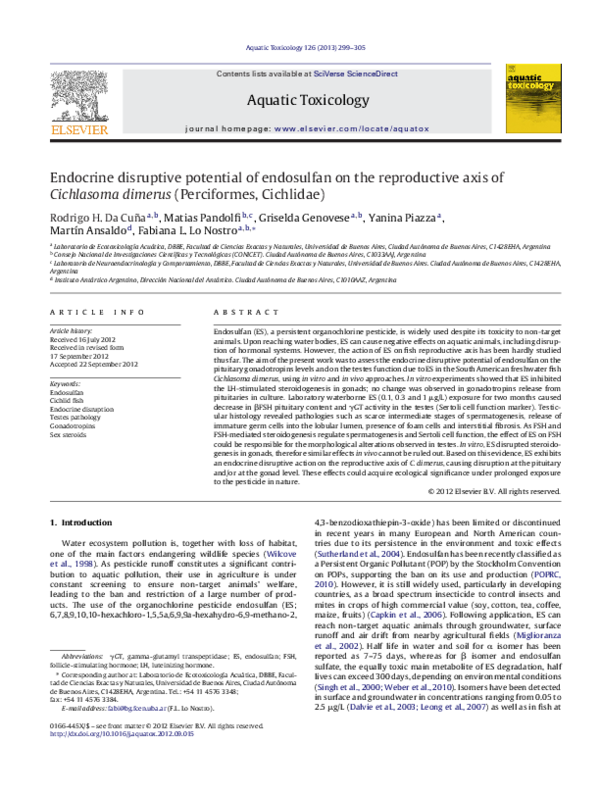 (PDF) Endocrine disruptive potential of endosulfan on the reproductive ...