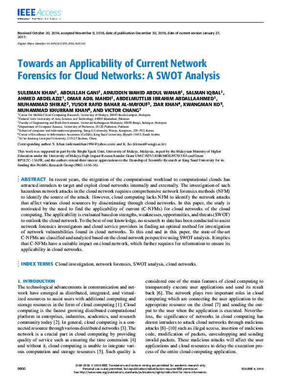 (PDF) Towards an Applicability of Current Network Forensics for Cloud Networks: A SWOT Analysis