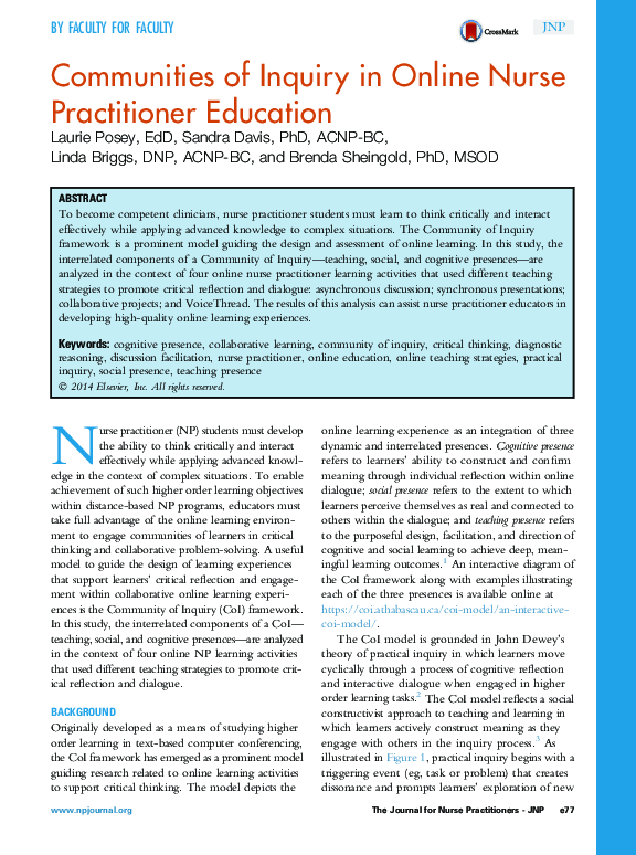 (PDF) Communities of Inquiry in Online Nurse Practitioner Education