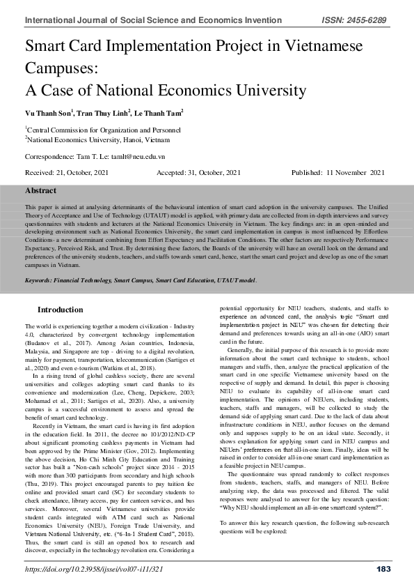 (PDF) Smart Card Implementation Project in Vietnamese Campuses