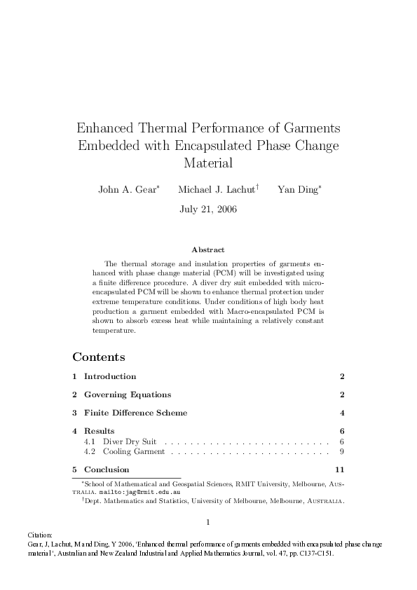 (PDF) Enhanced thermal performance of garments embedded with encapsulated phase change material