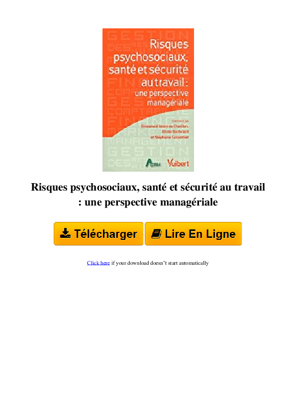 (PDF) Risques psychosociaux, santé et sécurité du travail: une perspective managériale