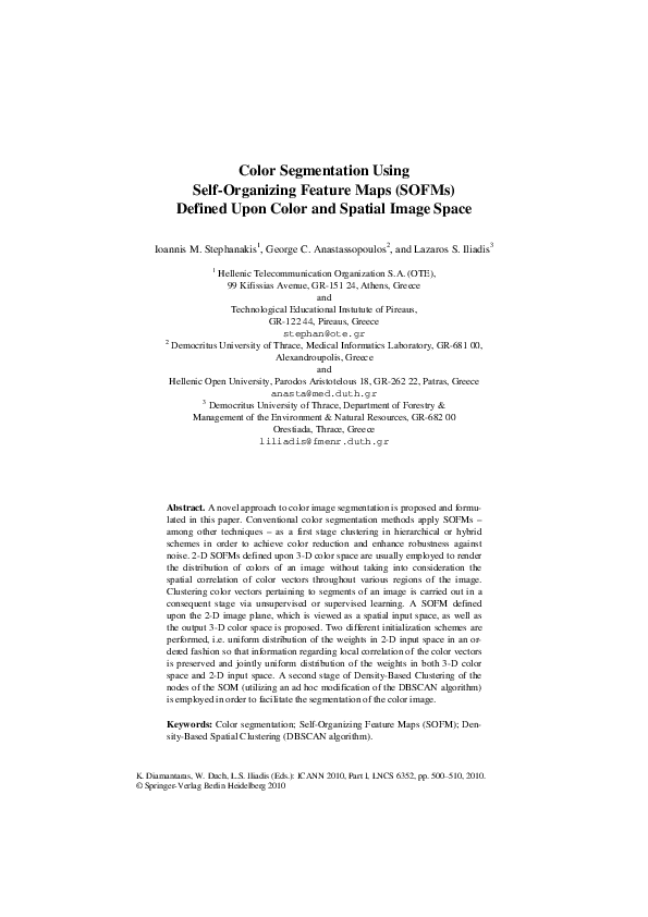Pdf Color Segmentation Using Self Organizing Feature Maps Sofms Defined Upon Color And