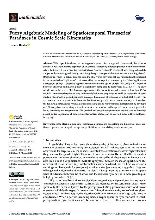 Pdf Fuzzy Algebraic Modeling Of Spatiotemporal Timeseries Paradoxes