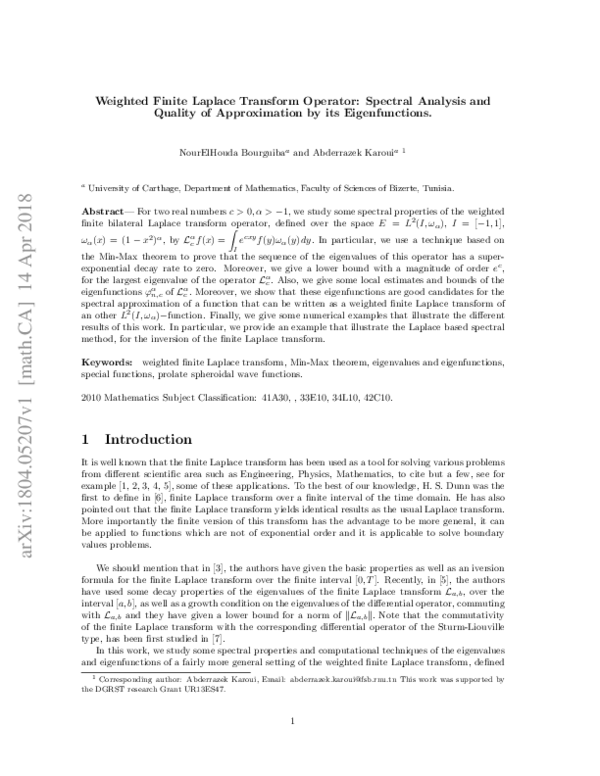 Pdf Weighted Finite Laplace Transform Operator Spectral Analysis And Quality Of Approximation