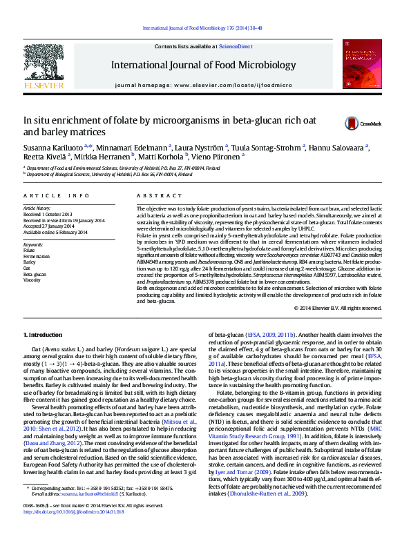 (PDF) In situ enrichment of folate by microorganisms in beta-glucan ...