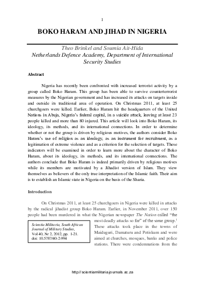 (PDF) Boko Haram and Jihad in Nigeria