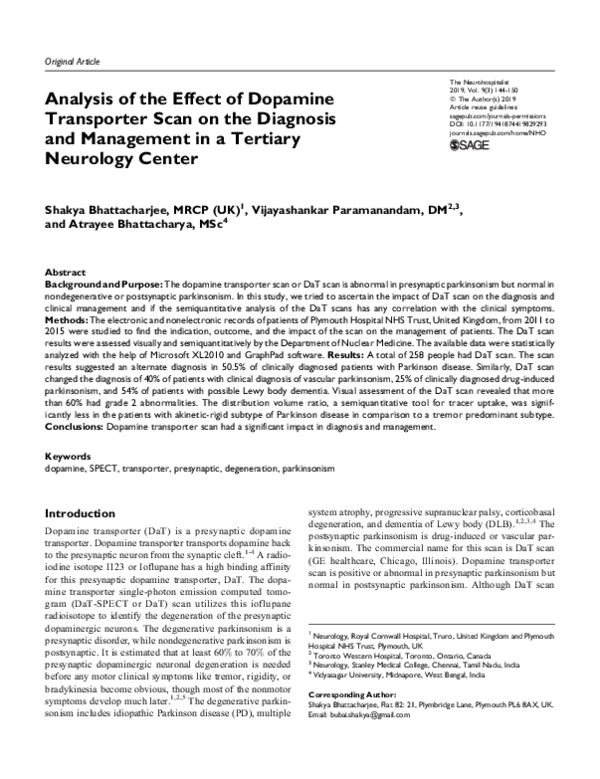 (PDF) Analysis of the Effect of Dopamine Transporter Scan on the ...