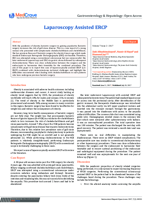 (PDF) Laparoscopy Assisted ERCP