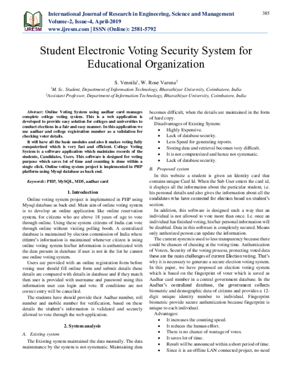 (PDF) Student Electronic Voting Security System for Educational Organization