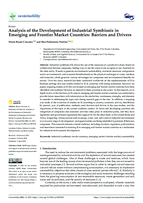 (PDF) Analysis of the Development of Industrial Symbiosis in Emerging ...