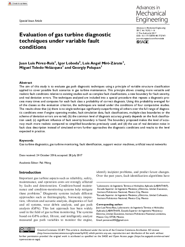 (PDF) Evaluation of gas turbine diagnostic techniques under variable ...