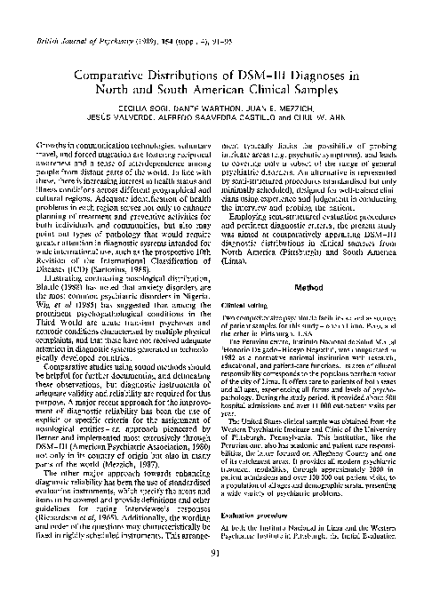 (PDF) Comparative Distributions of DSM-III Diagnoses in North and South ...
