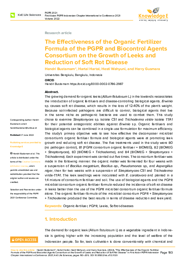 (PDF) The Effectiveness of the Organic Fertilizer Formula of the PGPR ...