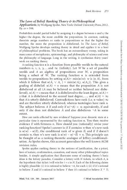 (PDF) The Laws of Belief: Ranking Theory & its Philosophical ...