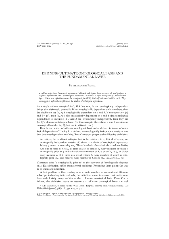 (PDF) Defining Ultimate Ontological Basis and the Fundamental Layer