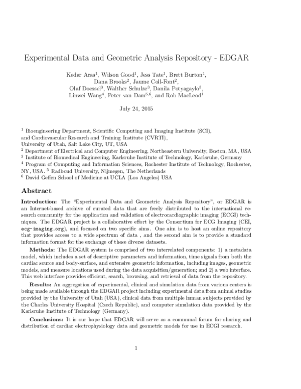 (PDF) Experimental Data and Geometric Analysis Repository—EDGAR