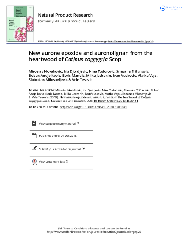 (PDF) New aurone epoxide and auronolignan from the heartwood of Cotinus ...