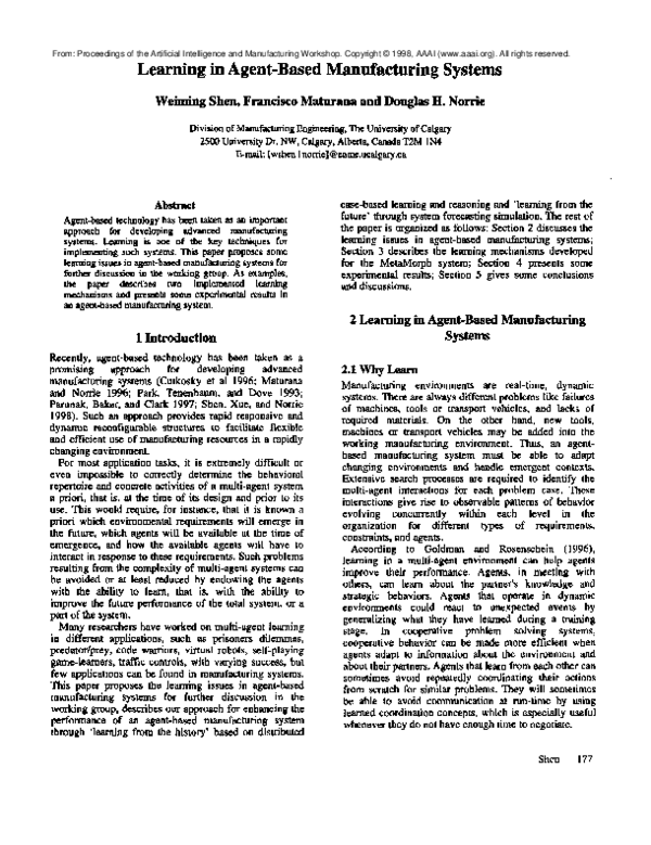(PDF) Learning in agent-based manufacturing systems