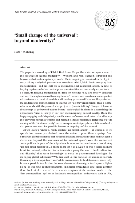 (PDF) ‘Small change of the universal’: beyond modernity?