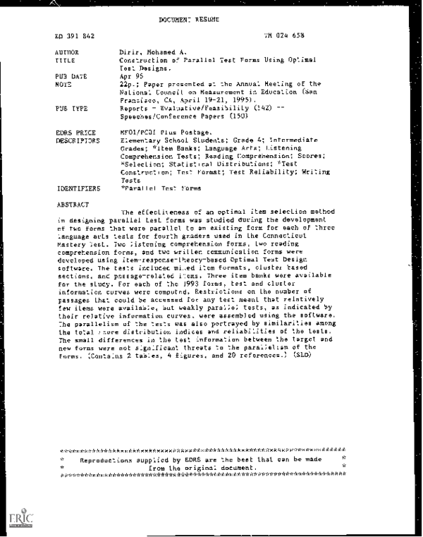 (PDF) Construction of Parallel Test Forms Using Optimal Test Designs