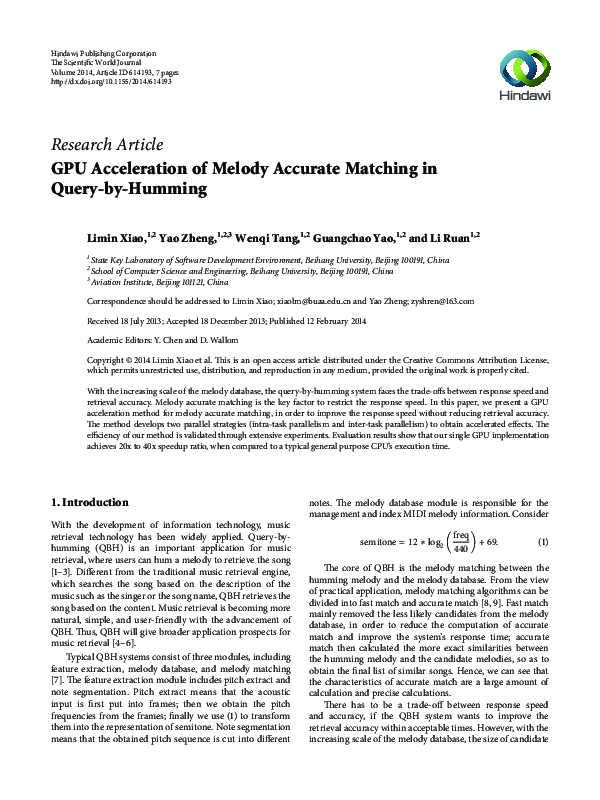 (PDF) GPU acceleration of melody accurate matching in query-by-humming