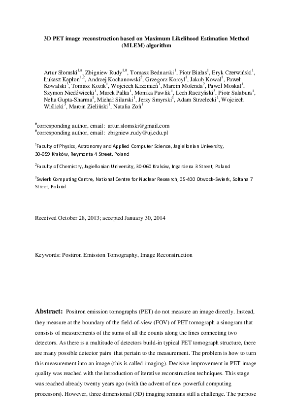 (PDF) 3D PET image reconstruction based on the maximum likelihood estimation method (MLEM) algorithm