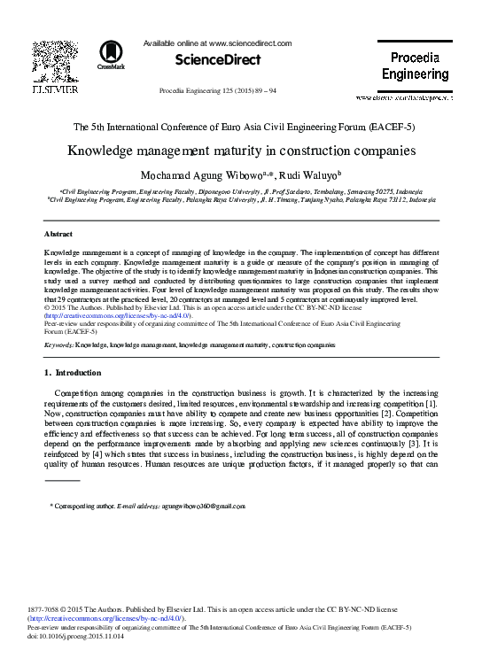 (PDF) Knowledge Management Maturity in Construction Companies