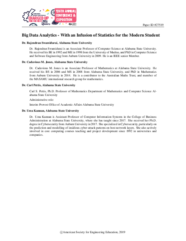 (PDF) Big Data Analytics - With an Infusion of Statistics for the Modern Student