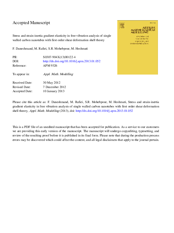 Pdf Stress And Strain Inertia Gradient Elasticity In Free Vibration Analysis Of Single Walled
